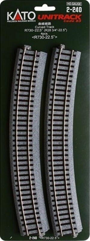 Kato HO 2-240 28 3/4" 22.5-Degree Radius Curve Track 4-Pack
