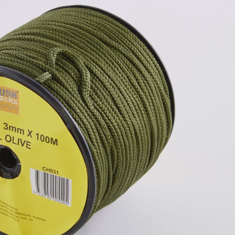 Hutchie Cord 3mm x 100M ROLL OLIVE