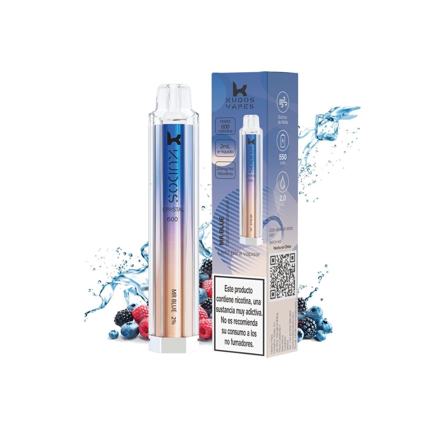 VAPE KUDOS CRYSTAL 600 MR BLUE 20MG