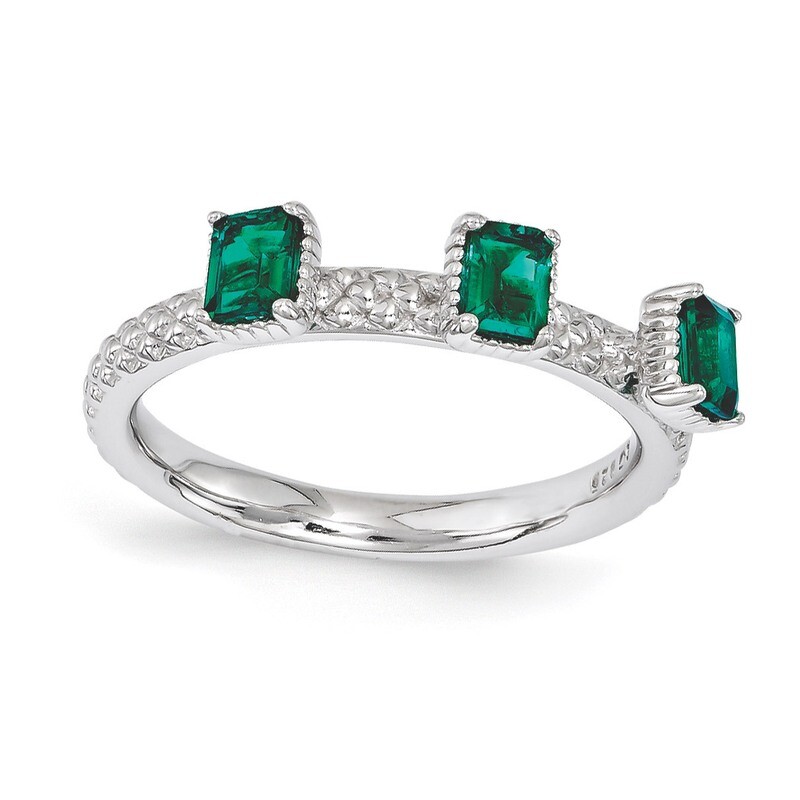 Emerald Three Stone Ring - Sterling Silver QSK1586 - HomeBello