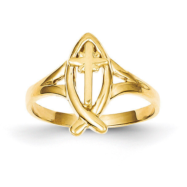 Ichthus with Cross Ring 14k Gold K3947 - HomeBello