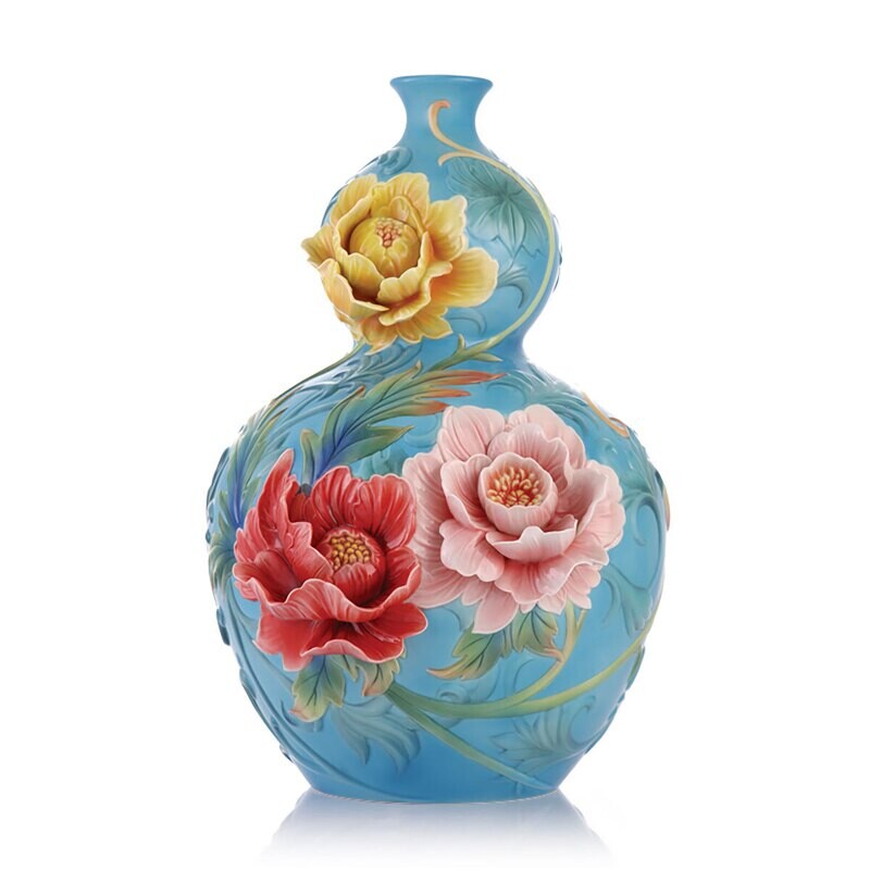 Franz Porcelain Great Wealth-Peony Design Sculptured Porcelain Vase ...