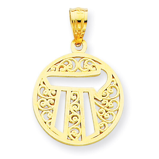 Filigree Circle Chai Pendant 14k Gold C3742 - HomeBello