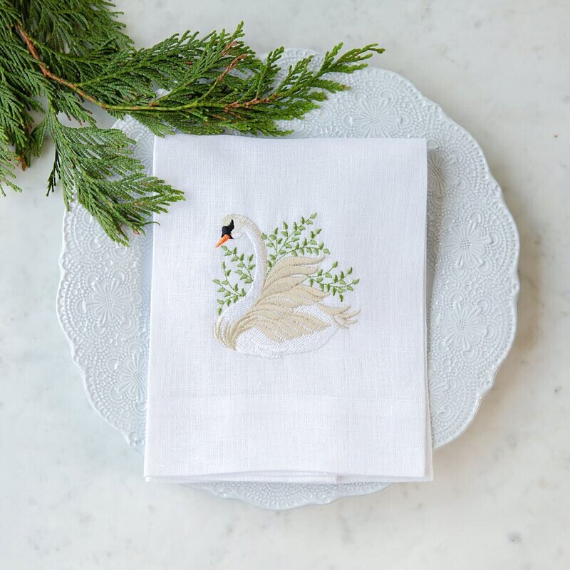 Crown Linen Designs Swan Tri-Fold Napkin White FT1063 - HomeBello