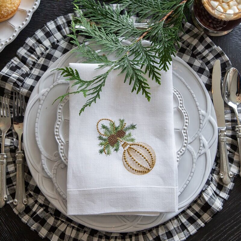 Crown Linen Designs Christmas Ornament Tri-Fold Napkin White FT124 ...