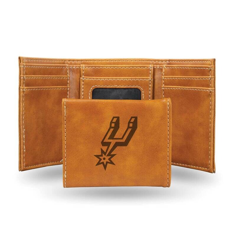 NBA San Antonio Spurs Brown Faux Leather Trifold Wallet GC7737 - HomeBello