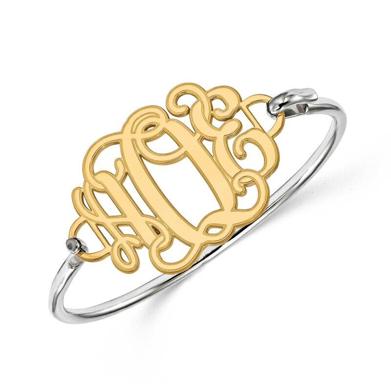 14k Gold Laser Etched Outline Monogram Plate with Bracelet Sterling ...