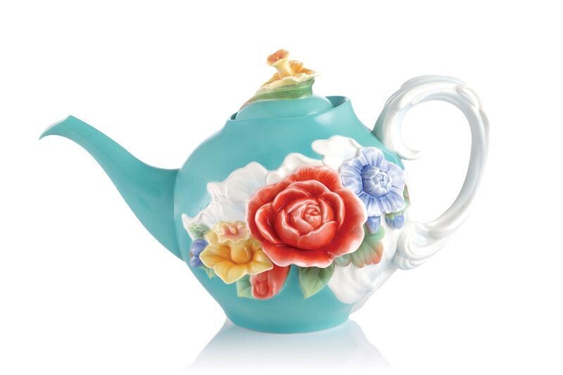 Franz Porcelain Versailles Garden Rose Teapot FZ0261 FZ02611 - HomeBello