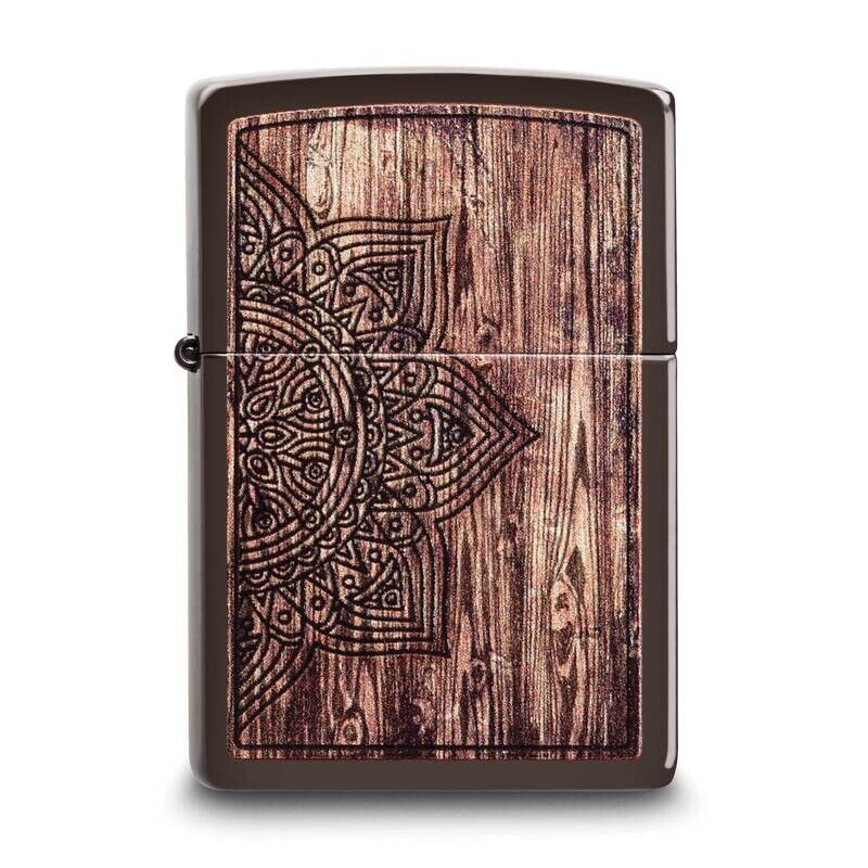 Zippo Wood Mandala Design Brown Lighter GM25875 - HomeBello