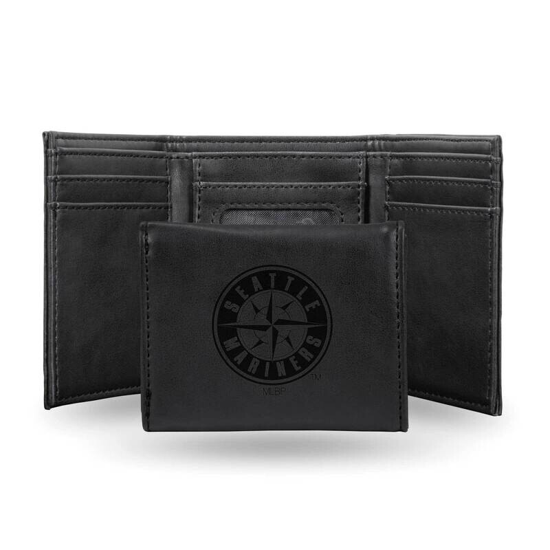 MLB Seattle Mariners Black Faux Leather Trifold Wallet GC7672 - HomeBello