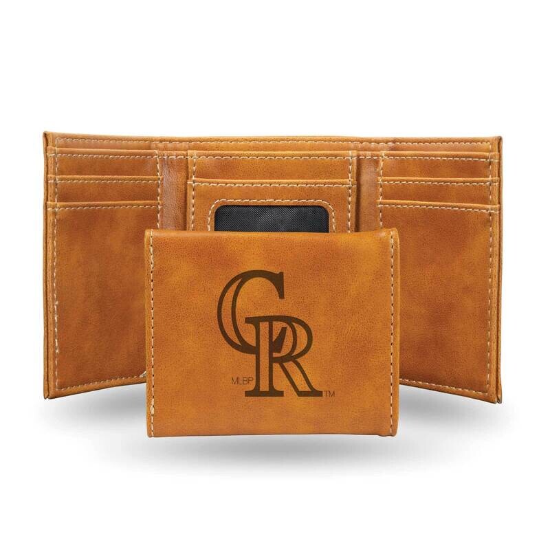 MLB Colorado Rockies Brown Faux Leather Trifold Wallet GC7641 - HomeBello