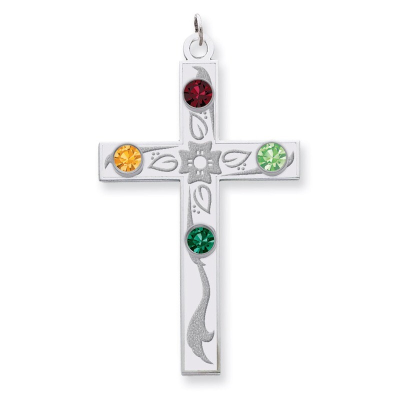 4 Birthstones Family Crystal Cross Pendant Sterling Silver QMP4/4SS ...