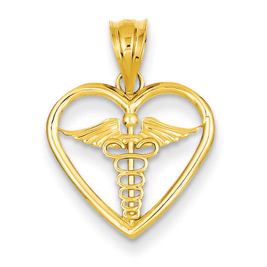 Caduceus Heart Medical Pendant 14k Gold K4936 - HomeBello