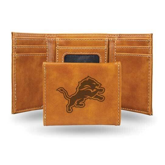 NFL Detroit Lions Brown Faux Leather Trifold Wallet GC7765 - HomeBello