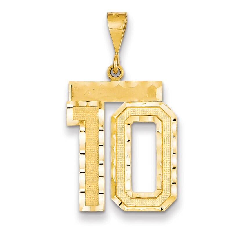 Number 10 Charm 14k Gold Large Diamond-cut LN10 - HomeBello