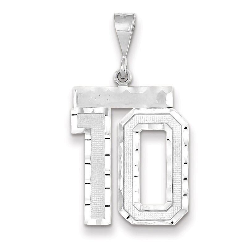 Number 10 Charm 14k white Gold Large Diamond -cut WLN10 - HomeBello