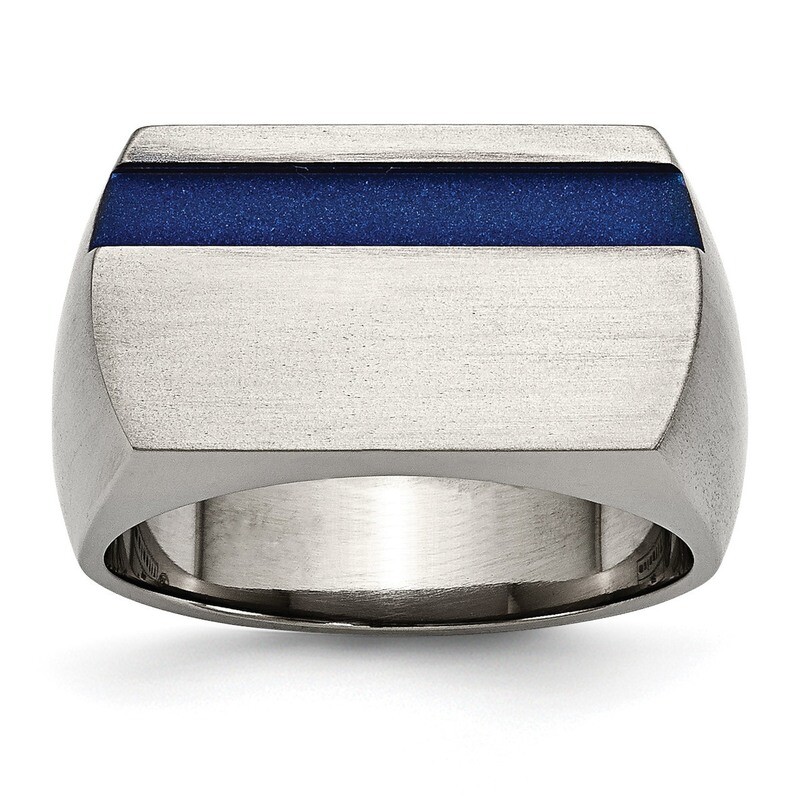 Grey Ti Brushed Polished Blue Annodized Stripe Ring Titanium TB445-10 ...