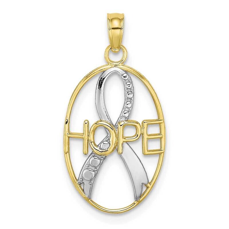 Hope Awareness Ribbon Pendant 10k Gold with Rhodium 10K9586 - HomeBello