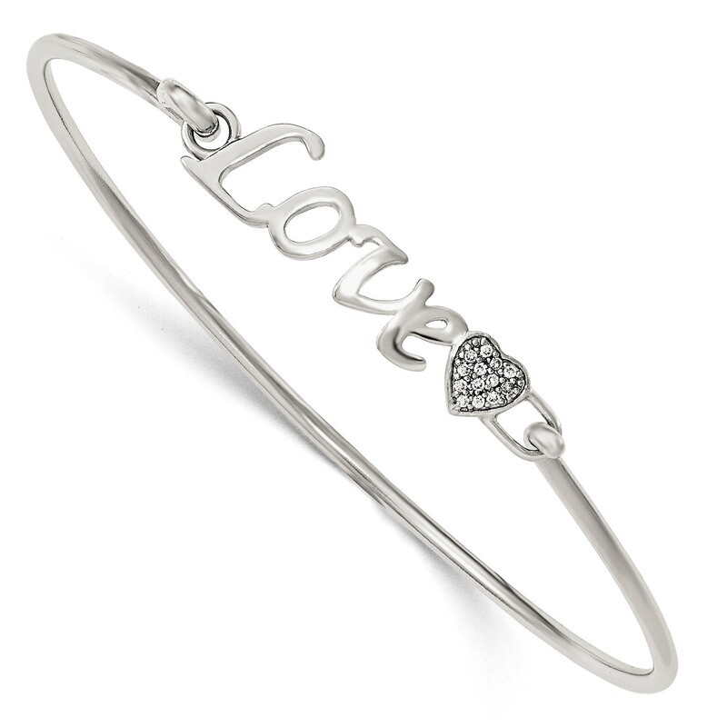 CZ LOVE with Heart Bangle Sterling Silver Polished QB936 - HomeBello