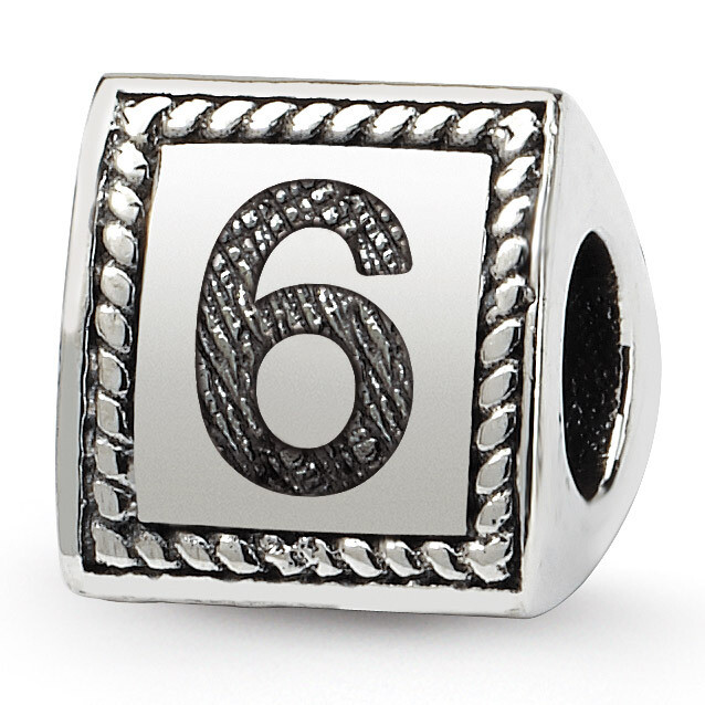 Number 6 Triangle Block Bead - Sterling Silver QRS1429N6 - HomeBello