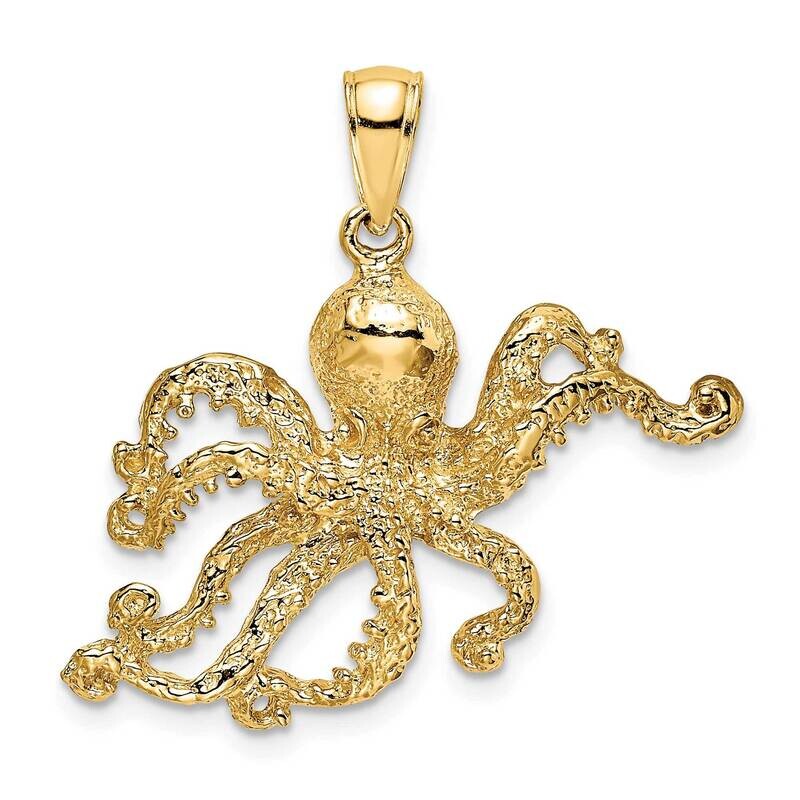 Textured Octopus Charm 14k Gold 2-D K7431 - HomeBello