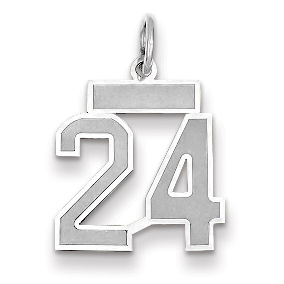 Number 24 Charm Small Satin 14k white Gold WSS24 - HomeBello