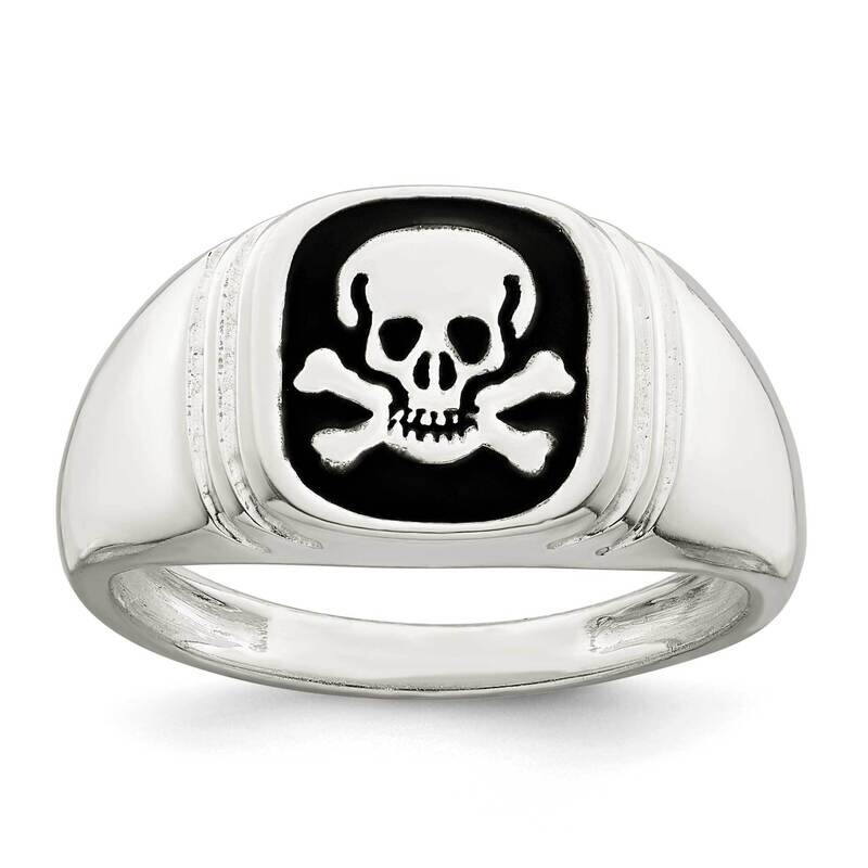 Black Enameled Mens Skull and Crossbones Ring Sterling Silver QR7412 ...
