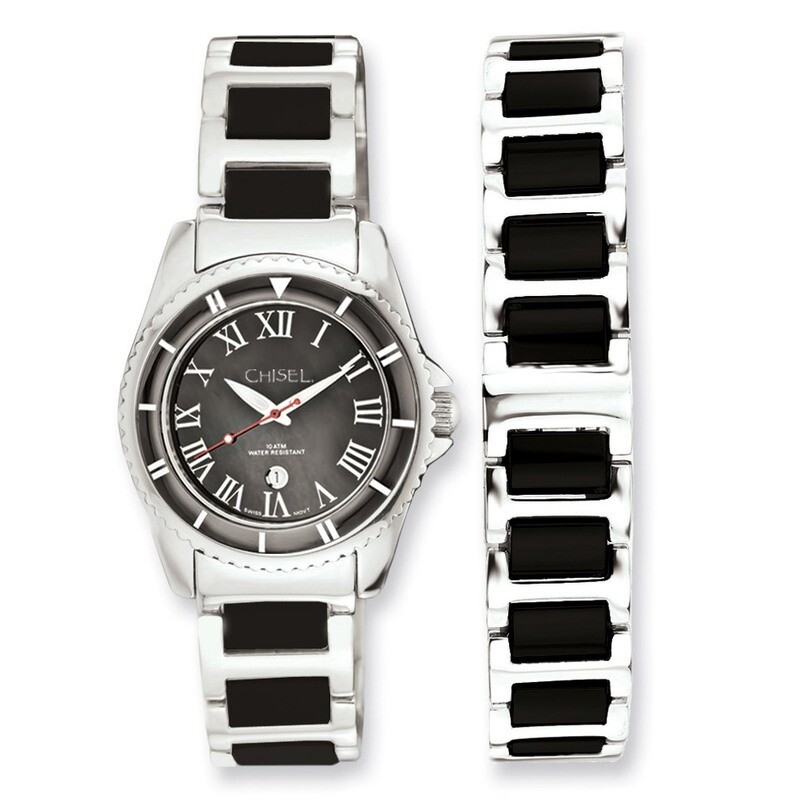 Ladies Chisel Ceramic & Black Dial Watch & 7.5 Inch Bracelet S ...