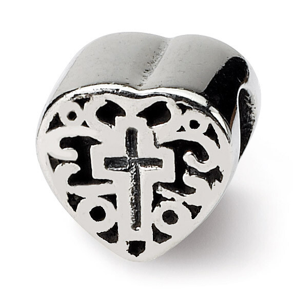 Heart with Cross and Scroll Bead - Sterling Silver QRS1631 - HomeBello