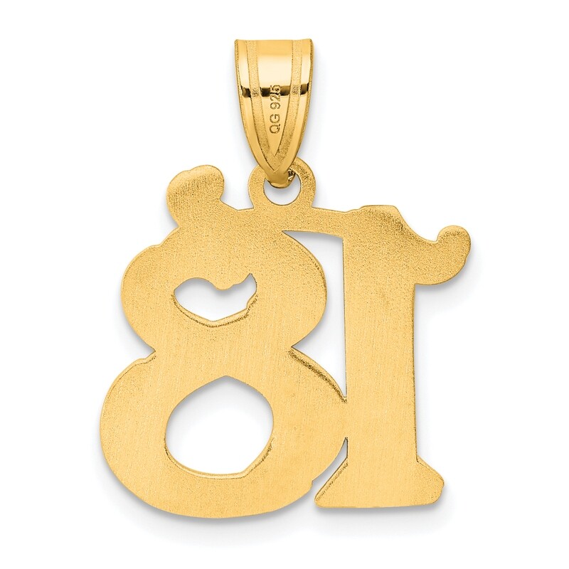 Number 18 Pendant 14k Gold Polished Etched AEN18 - HomeBello