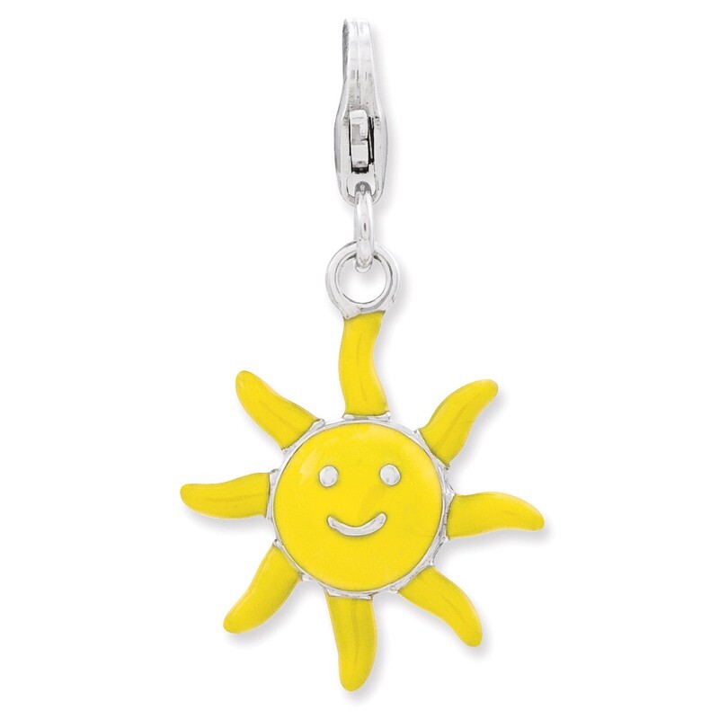 3-D Sunshine Charm Sterling Silver Enameled QCC800 - HomeBello