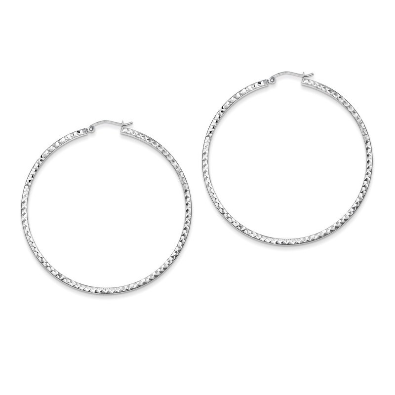 2x55mm Square Tube Hoop Earrings Diamond-cut Sterling Silver QE8119 ...