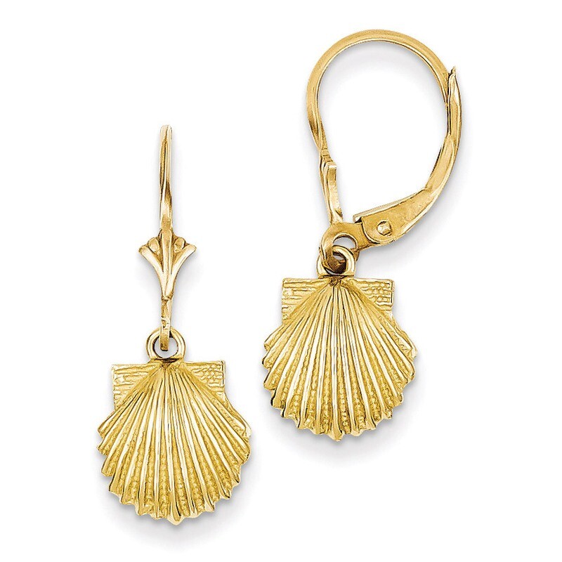 Scallop Shell Leverback Earrings 14k Gold K4459 - HomeBello