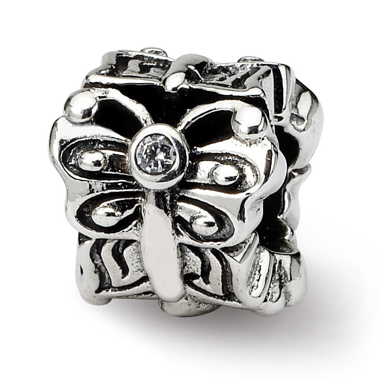 Butterfly with Synthetic Diamond Bali Bead Sterling Silver fits Pandora ...
