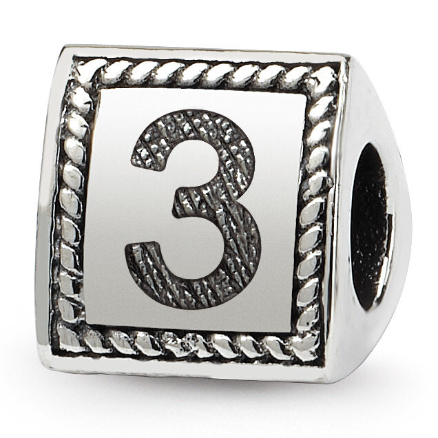Number 3 Triangle Block Bead - Sterling Silver QRS1429N3 - HomeBello