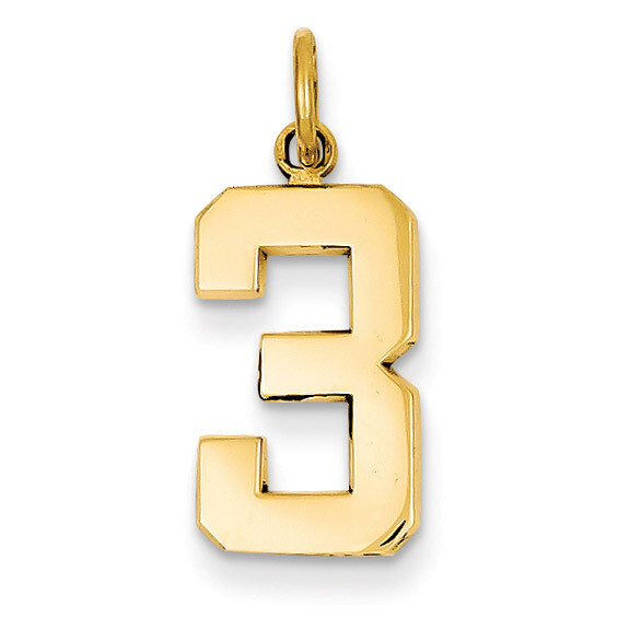 Casted Medium Polished Number 3 Charm 14k Gold - HomeBello