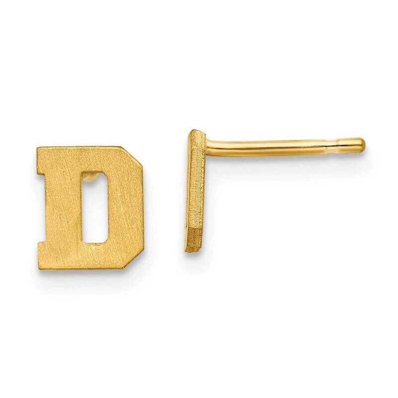Initial Letter D Post Earrings 14k Gold Laser Brushed XNE45Y/D - HomeBello