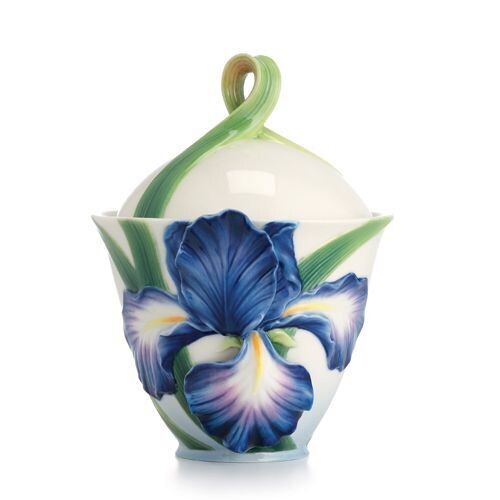 Franz Porcelain Eloquent Iris Flower Sugar Jar FZ02482 - HomeBello