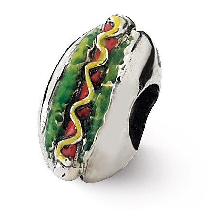 Enameled Hot Dog Bead - Sterling Silver QRS1857 - HomeBello