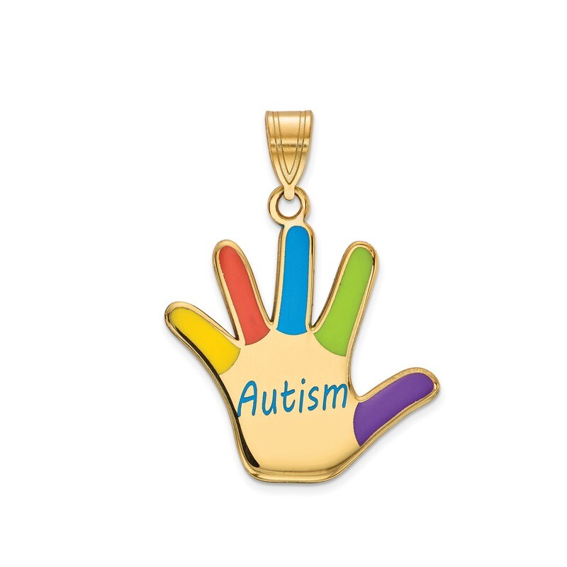 Enameled Autism Handprint Pendant 14k Gold XM630 - HomeBello