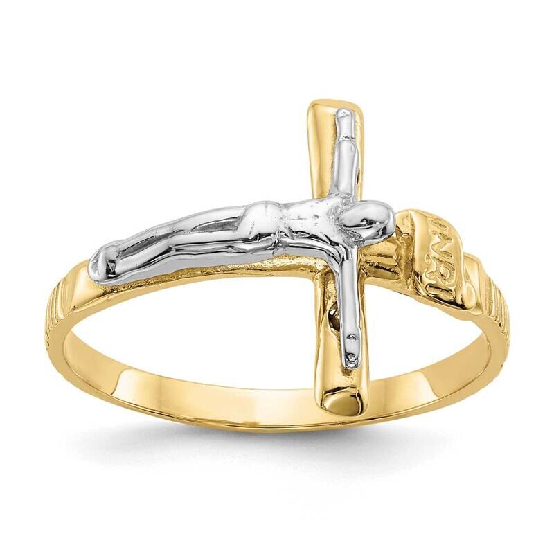 Two-Tone Polished Inri Crucifix Ring 10k Gold 10K5122 - HomeBello