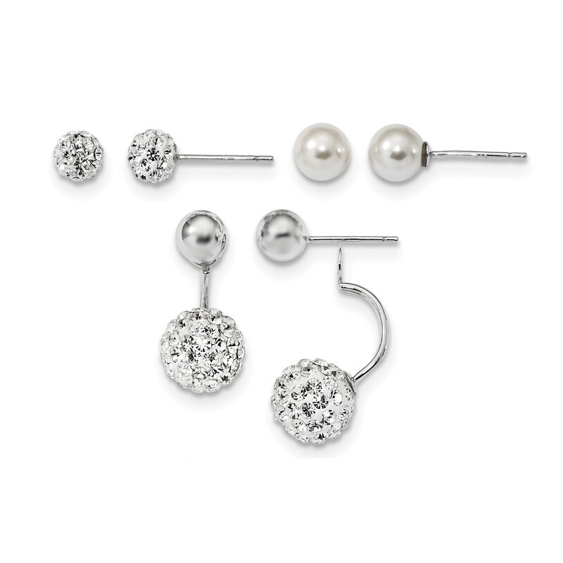 Set of 3 Mother of Pearl Crystal Front Back Earrings Sterling Silver ...