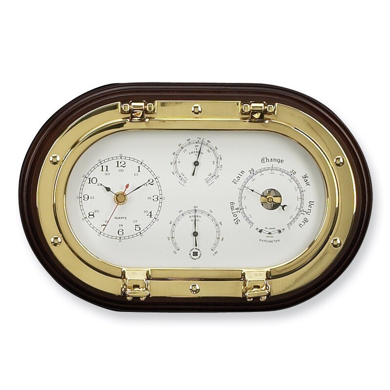 Brass and Wood Clock and Weather Station GP9954 - HomeBello