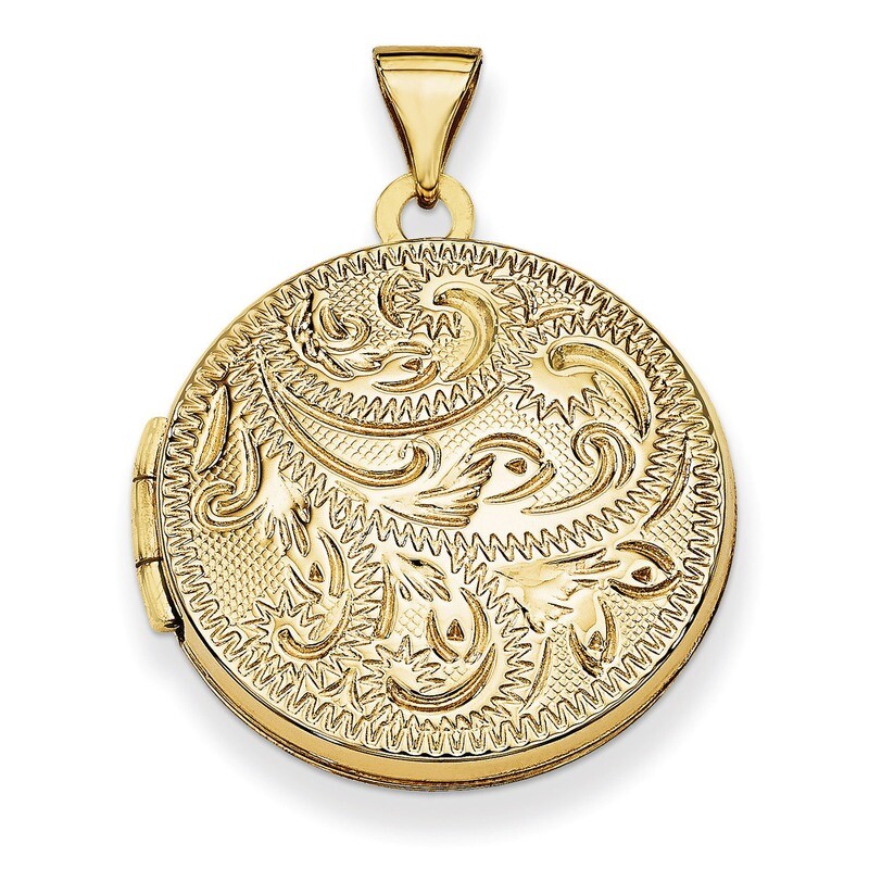 Round Fully Scroll Hand Engraved Locket 14k Gold 20mm XL561 - HomeBello