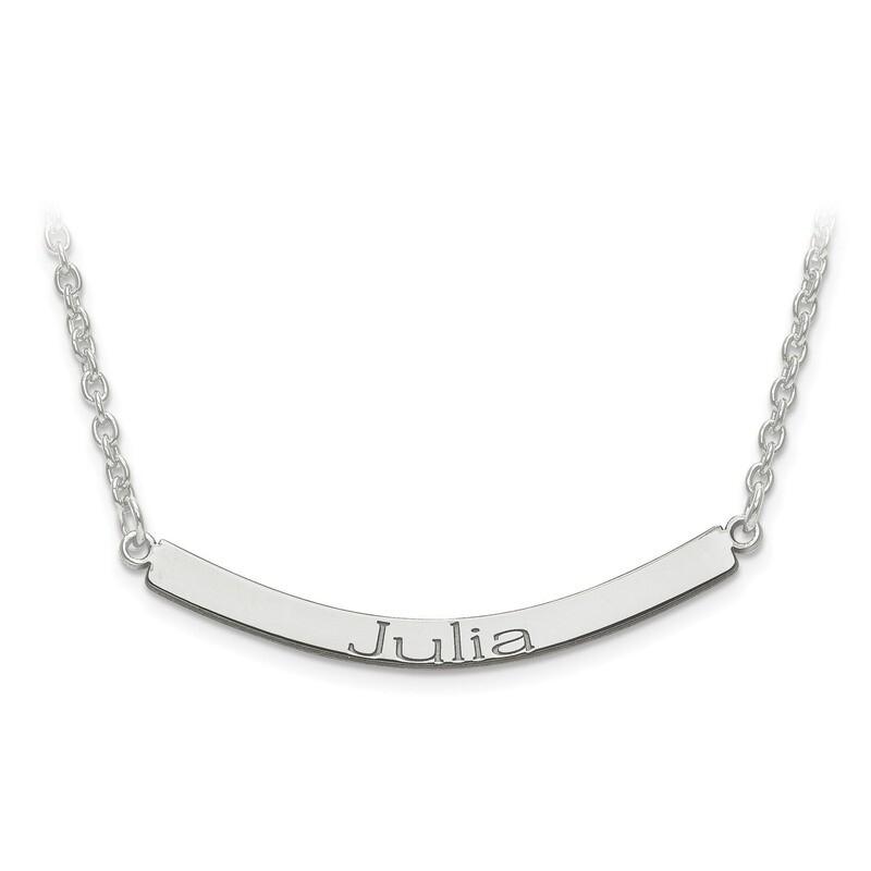 Recessed Letters Curved Name Bar with Chain 14k White Gold Polished ...