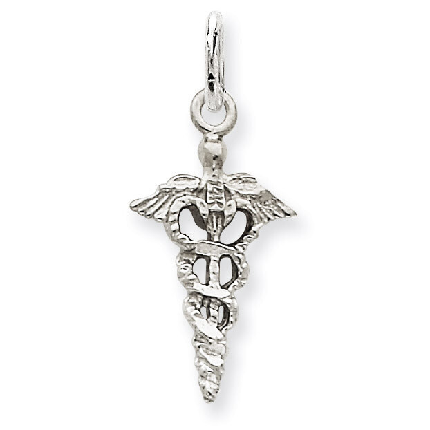 3-D Caduceus Charm 14k White Gold WCH56 - HomeBello