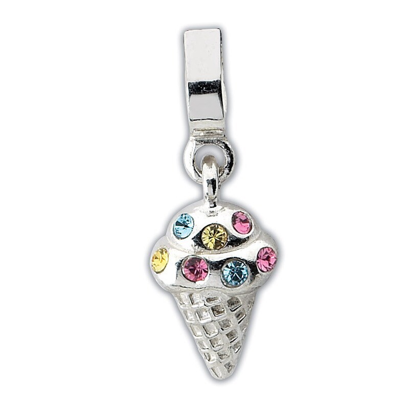 Synthetic Diamond Ice Cream Cone Dangle Bead - Sterling Silver QRS1911 ...