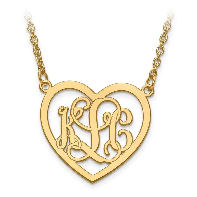 Small Polished Etched Outline Heart Monogram Plate with Chain 10k Gold ...