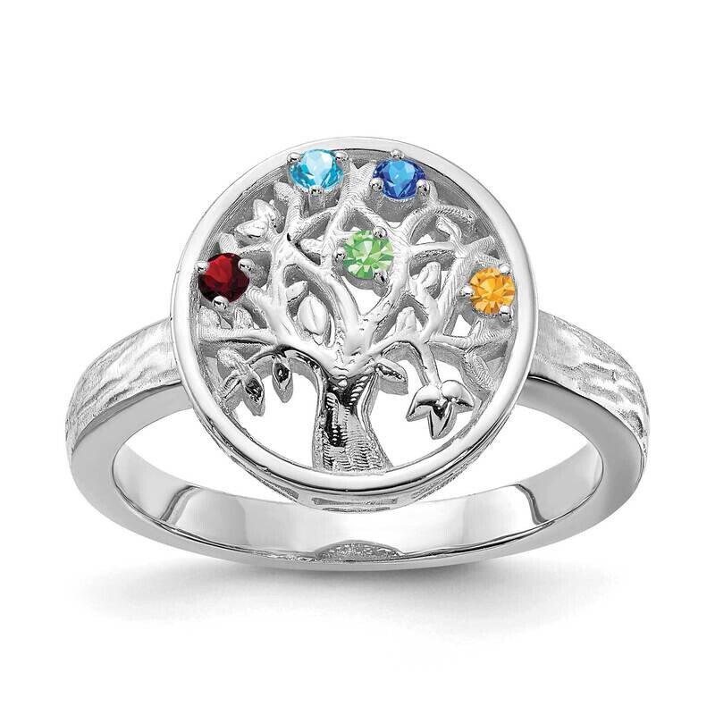 Family Tree Ring with 5 Birthstones 14k White Gold XNR85/5W - HomeBello