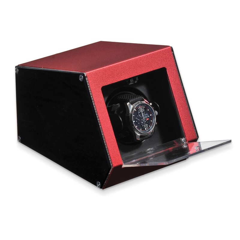 Red Metal & Acrylic Single Watch Winder GM8388 - HomeBello